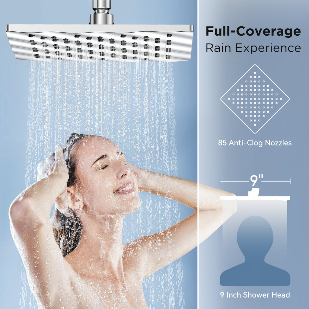 HOPOPRO 9 Inches Square Rain Shower Head Large Rainfall Shower Head Hi ...
